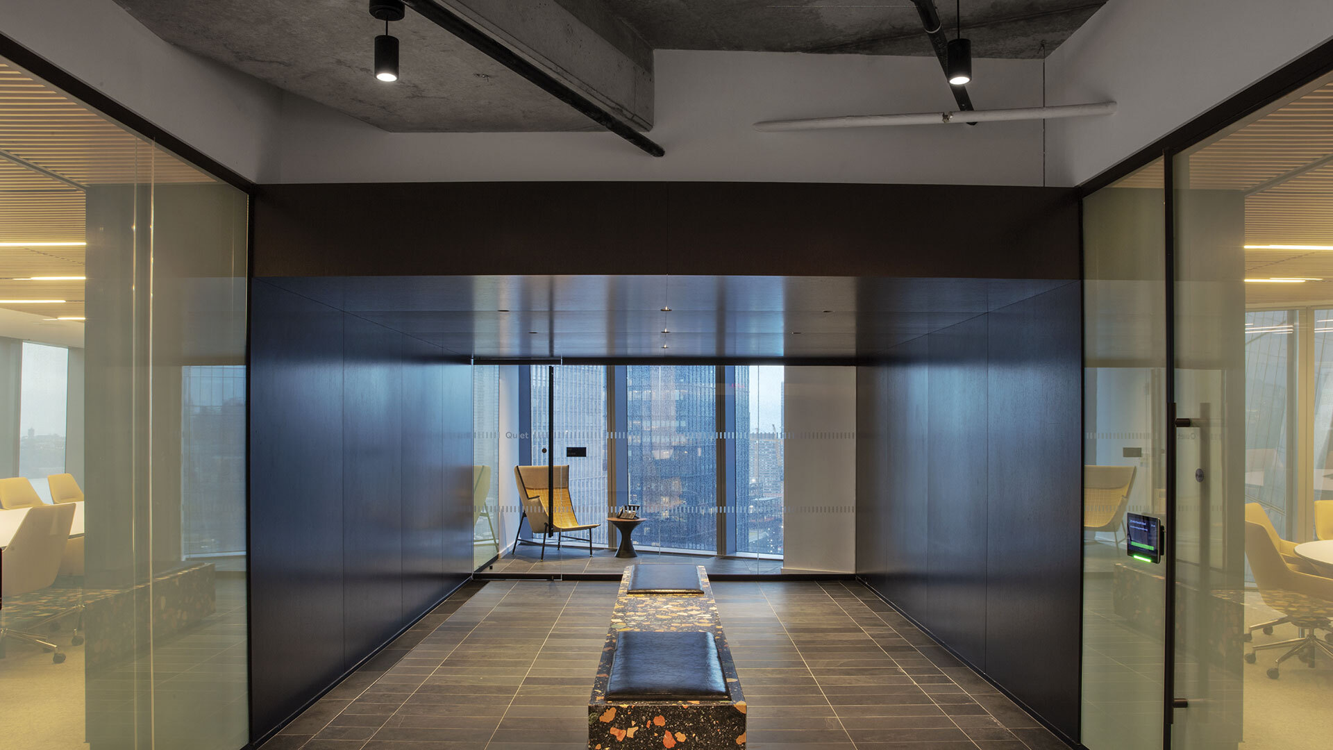 acuity brands guardian life hudson yards reception desk hallway seating ...