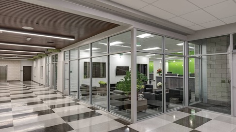 Acuity Brands Provo High School library reception desk | Acuity Brands