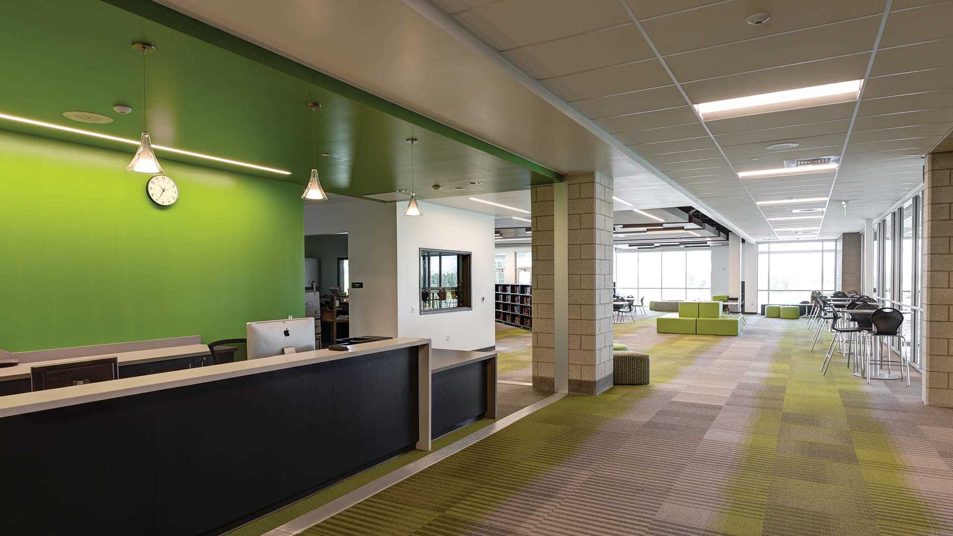 Acuity Brands Provo High School library reception desk | Acuity