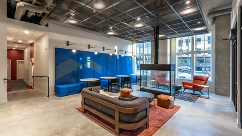 Apartment Building Lobby Furniture Fireplace and Interior Layout Design