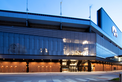 Bendheim Kinnick Stadium glass rainscreen system shingled glass facade ...