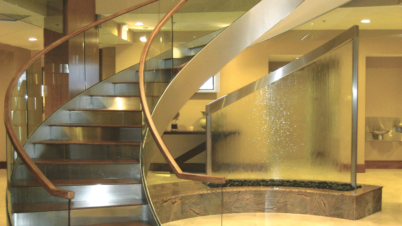 Bluworld of Water Standard Single Panel Water Wall Stairway Design ...