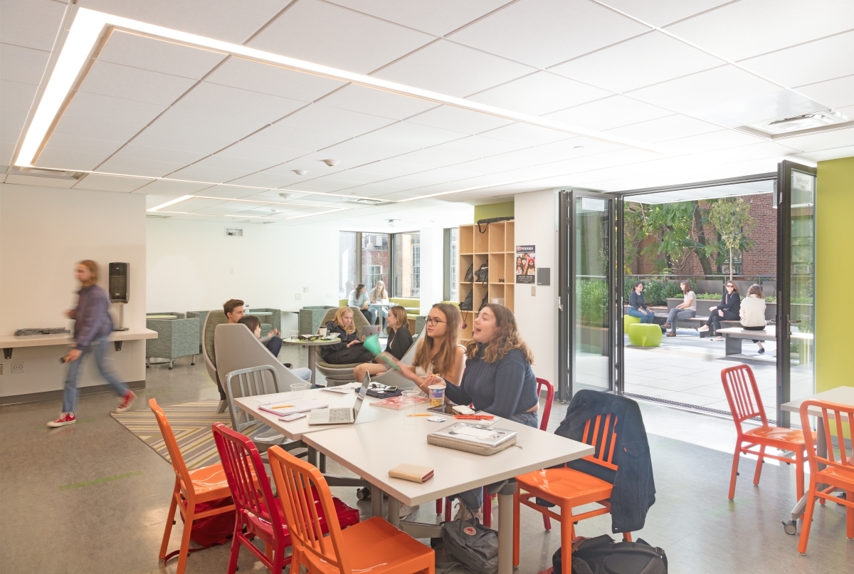 Classroom Seating Tables Sliding Glass Walls and Linear Recessed ...