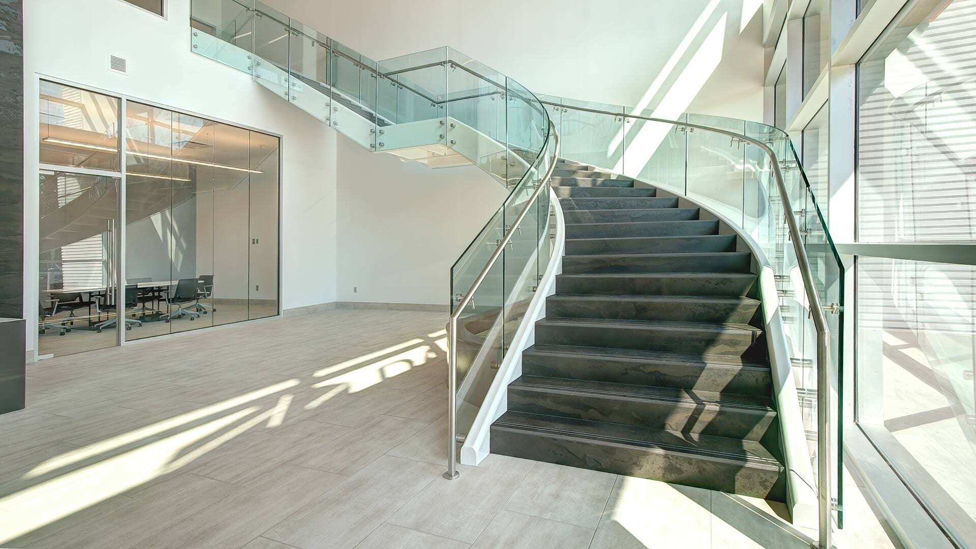 Conference Room and Glass Staircase in the Entrance and Lobby of Daumar ...