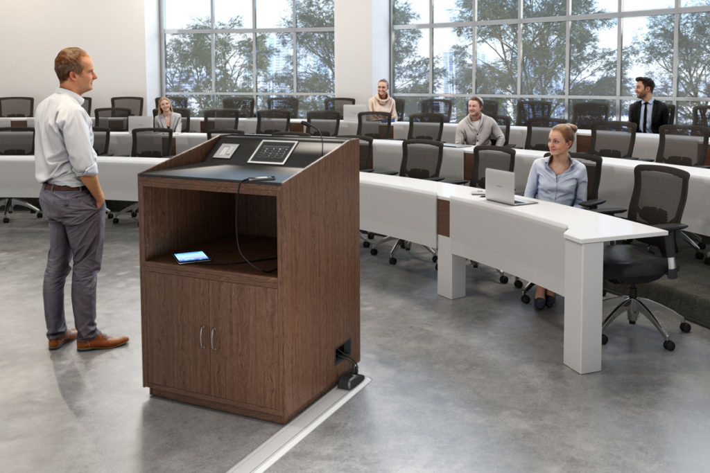 Connectrac on floor wireway lecture hall | Connectrac
