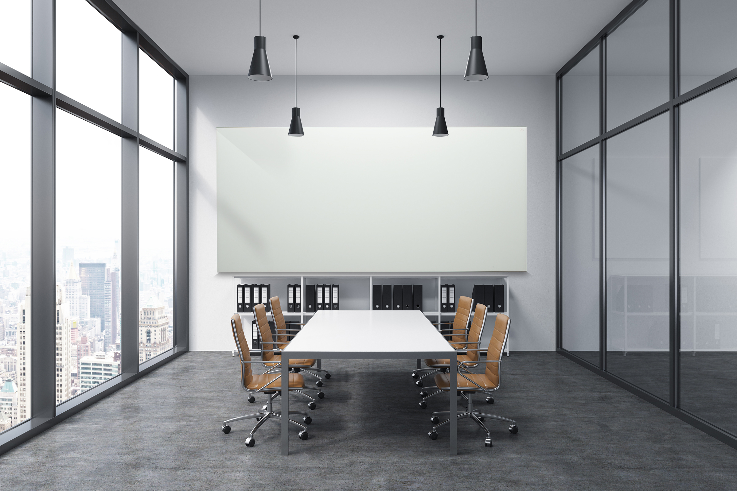 CoronaVISUAL frameless glassboard in conference room | Corona Group Inc.