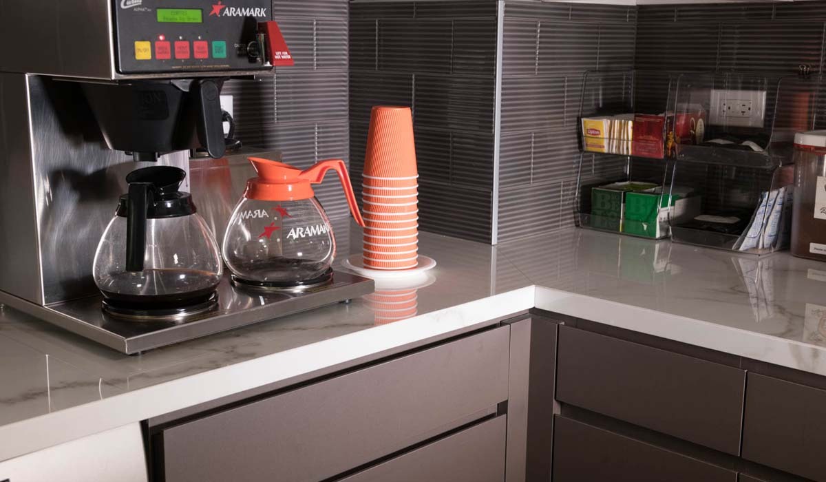 crossville Epstein Global office breakroom kitchen porcelain counters ...