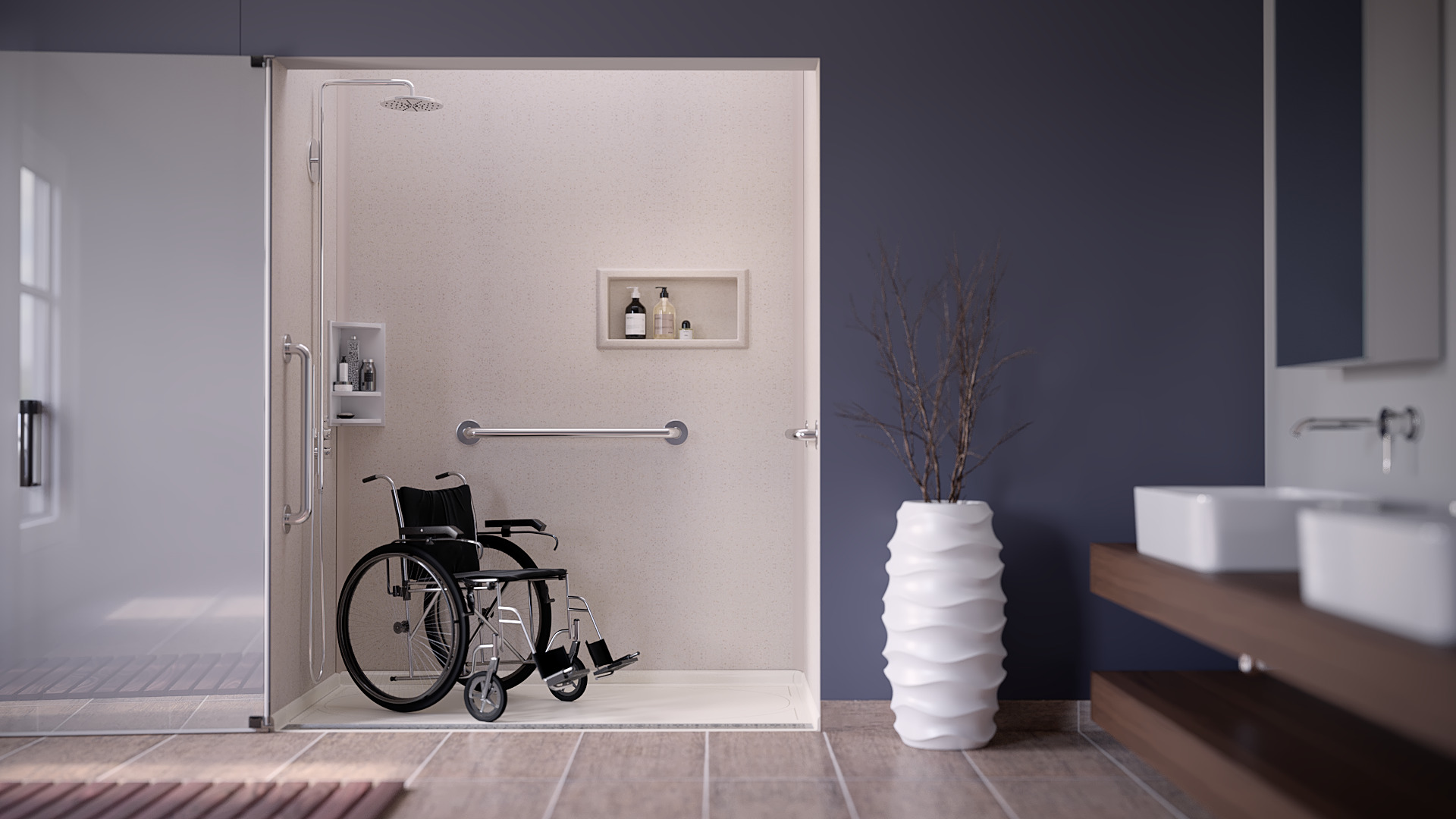 durasein senior living shower in parthenon color | Durasein