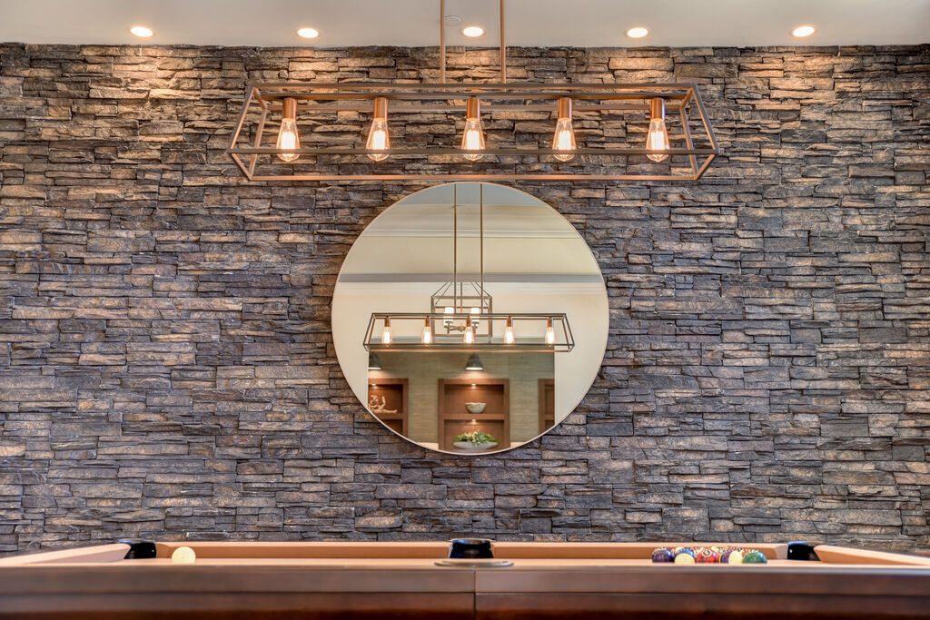 Eldorado Stone Elevate with Stone Black River Stacked Stone Game Room ...