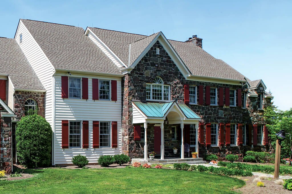 Gallery-red-board-batten-shutters-red-stone-white-siding-house ...