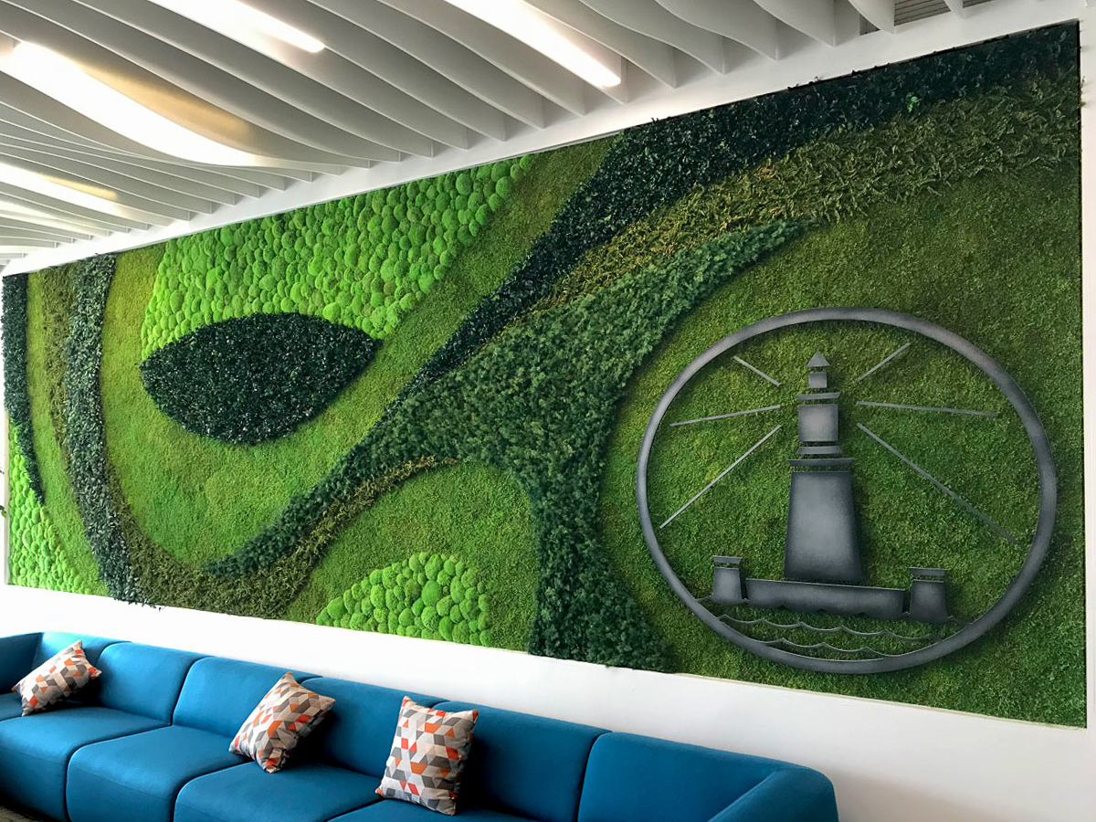 Garden on the Wall 279 East Grand Lobby Green Wall with Logo | Garden ...