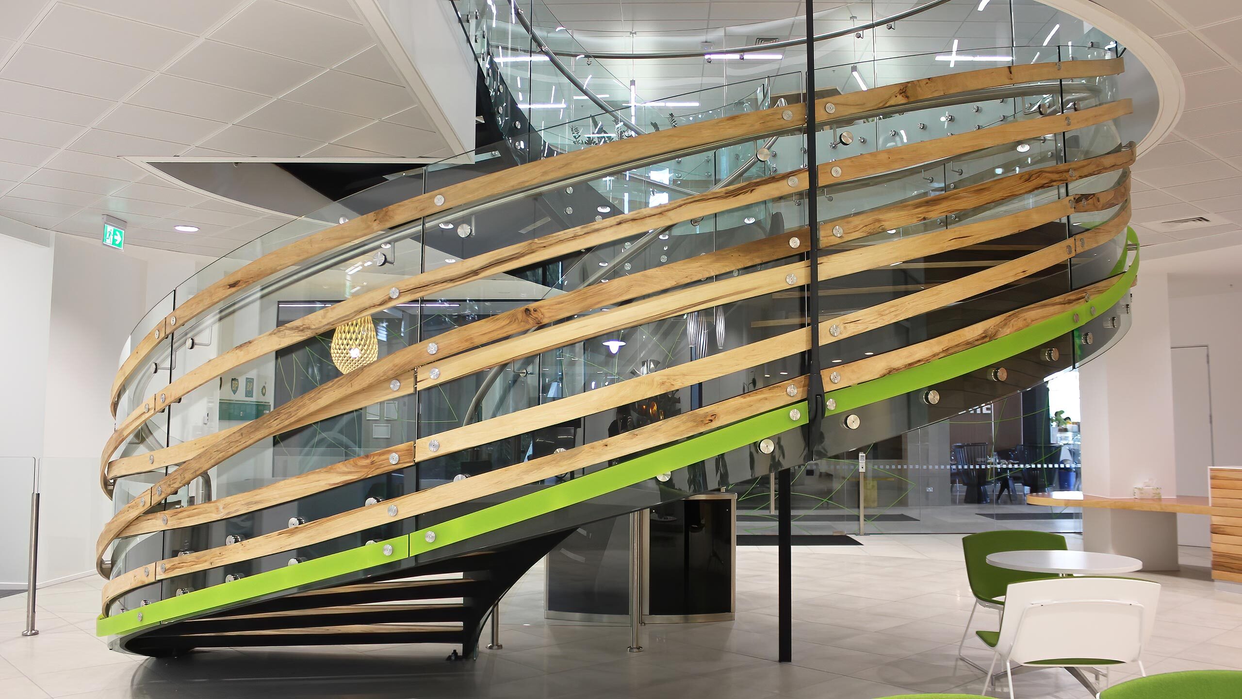 Glasshape BP Head Office Auckland New Zealand Curved Stairway With Wood
