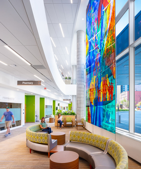 Hospital exterior curtain wall and glass art | BWBR