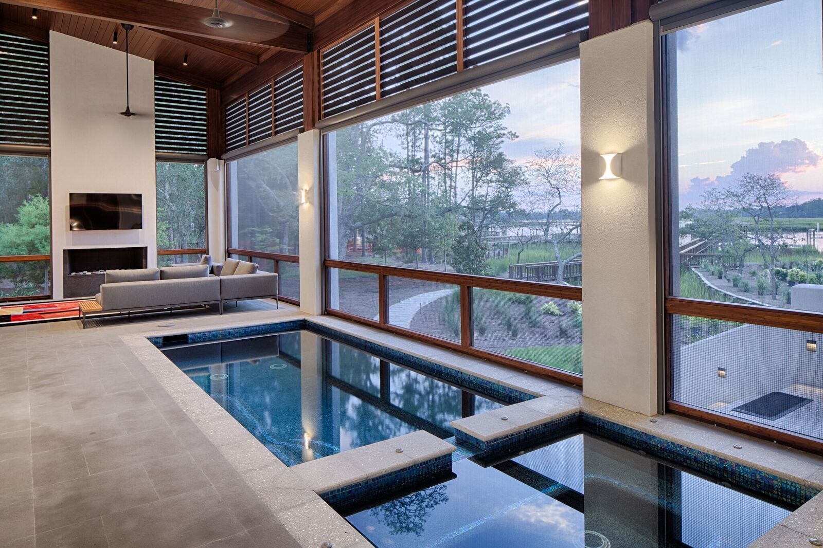 Lamboo Okatie Residence Interior Linear Ceiling System, Beams, Window ...