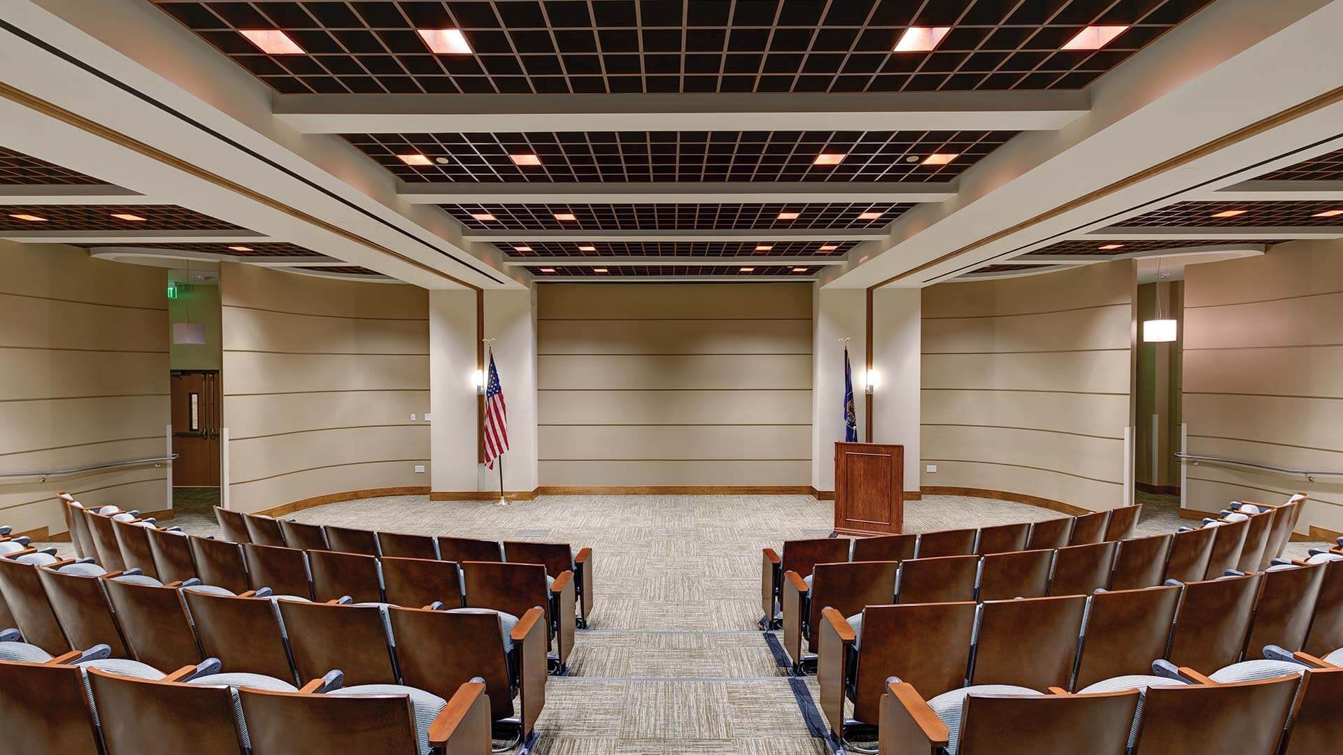 Lecture Hall | Wood Grate Ceiling | Recessed Lighting | Acuity Brands ...