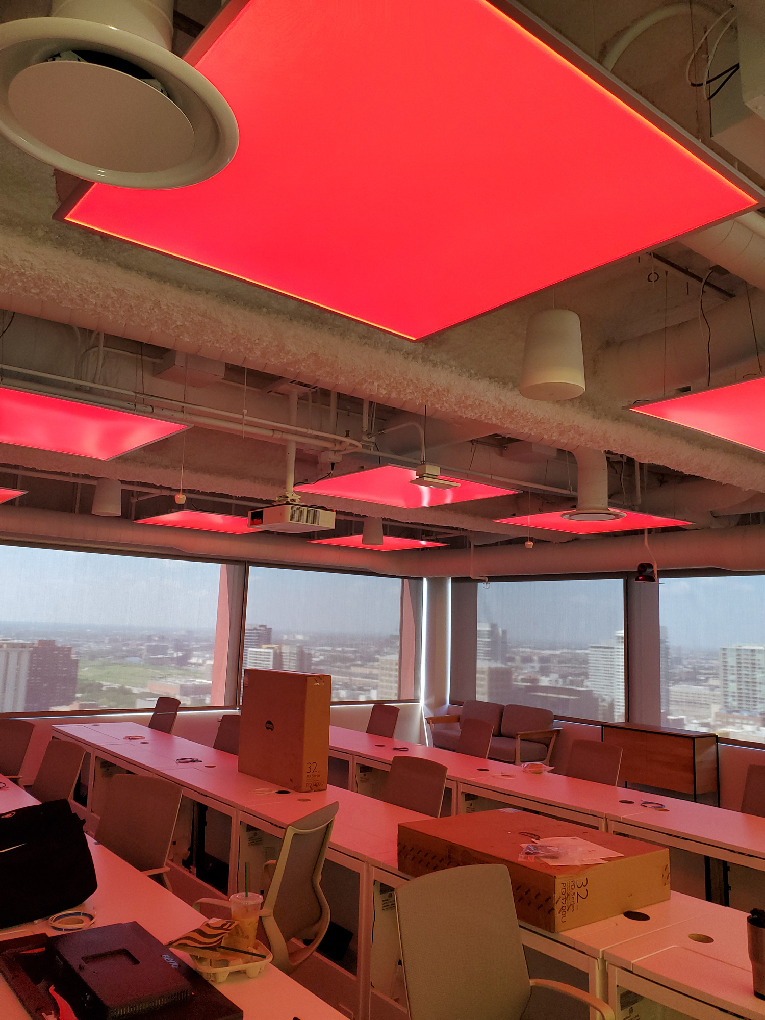 LEDCONN Akuna Capital Chicago Red LED Panel Lights on the Ceiling of ...