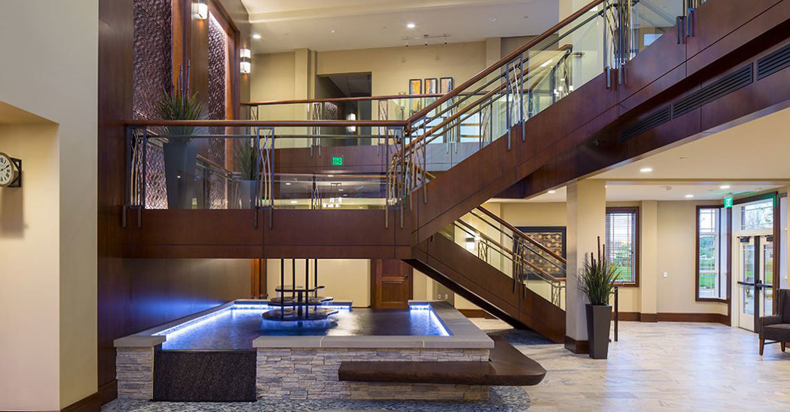 Loeffler trillium woods senior living lobby stairs | Loeffler ...