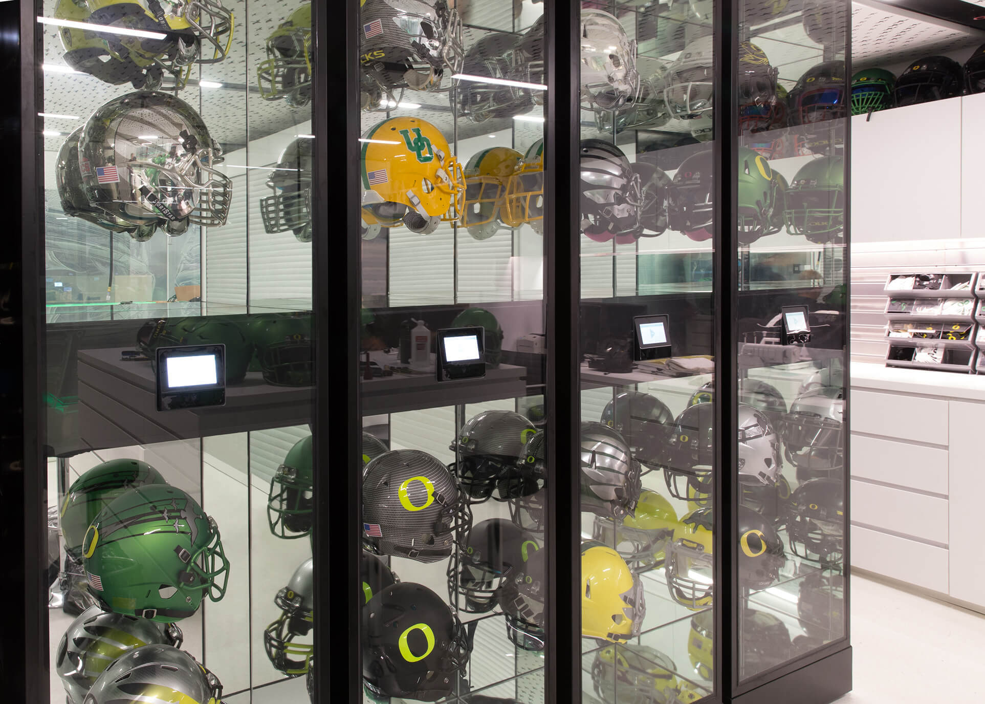 Mirrored-cabinets-helmet-storage-spacesaver | Spacesaver
