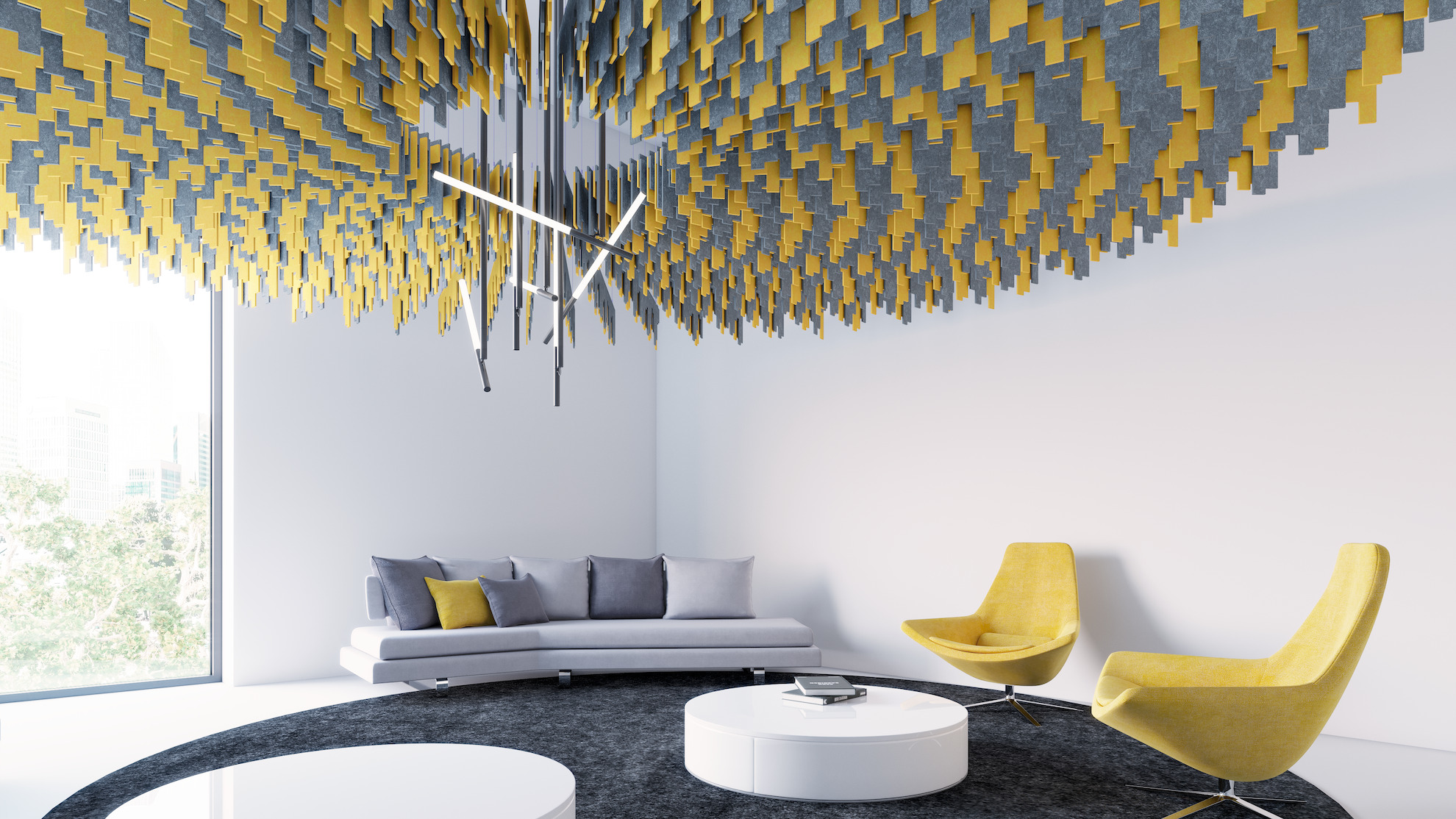 Modern Furniture and Lounge with Acoustic Ceiling Panel Artistic ...