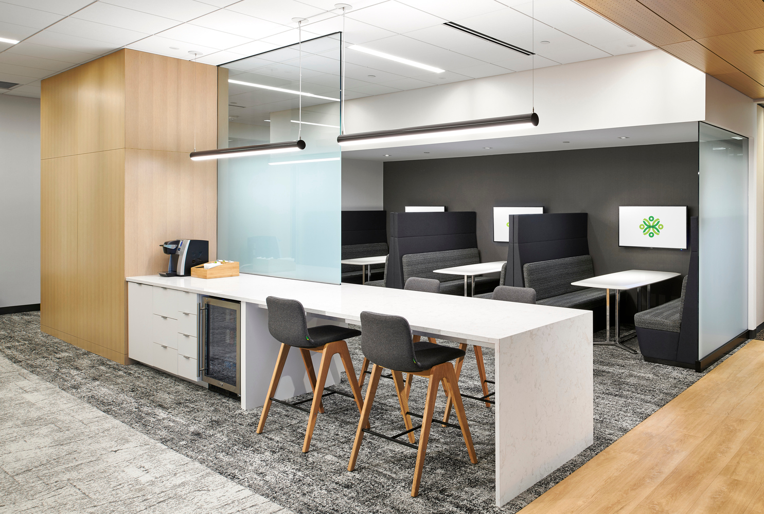 Office space coffee bar and booths | BWBR
