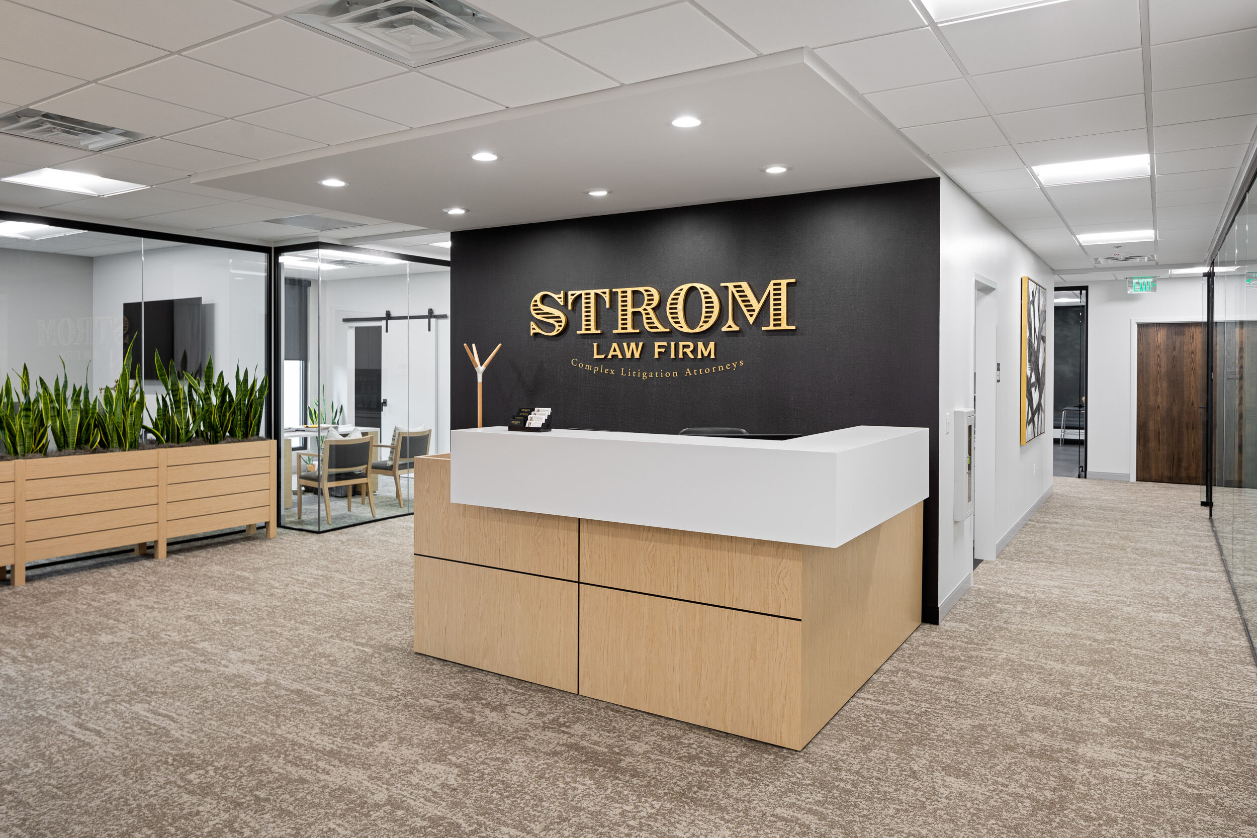 OFS Strom Law: Barrister Hall Reception Desk and Interior Planters | OFS