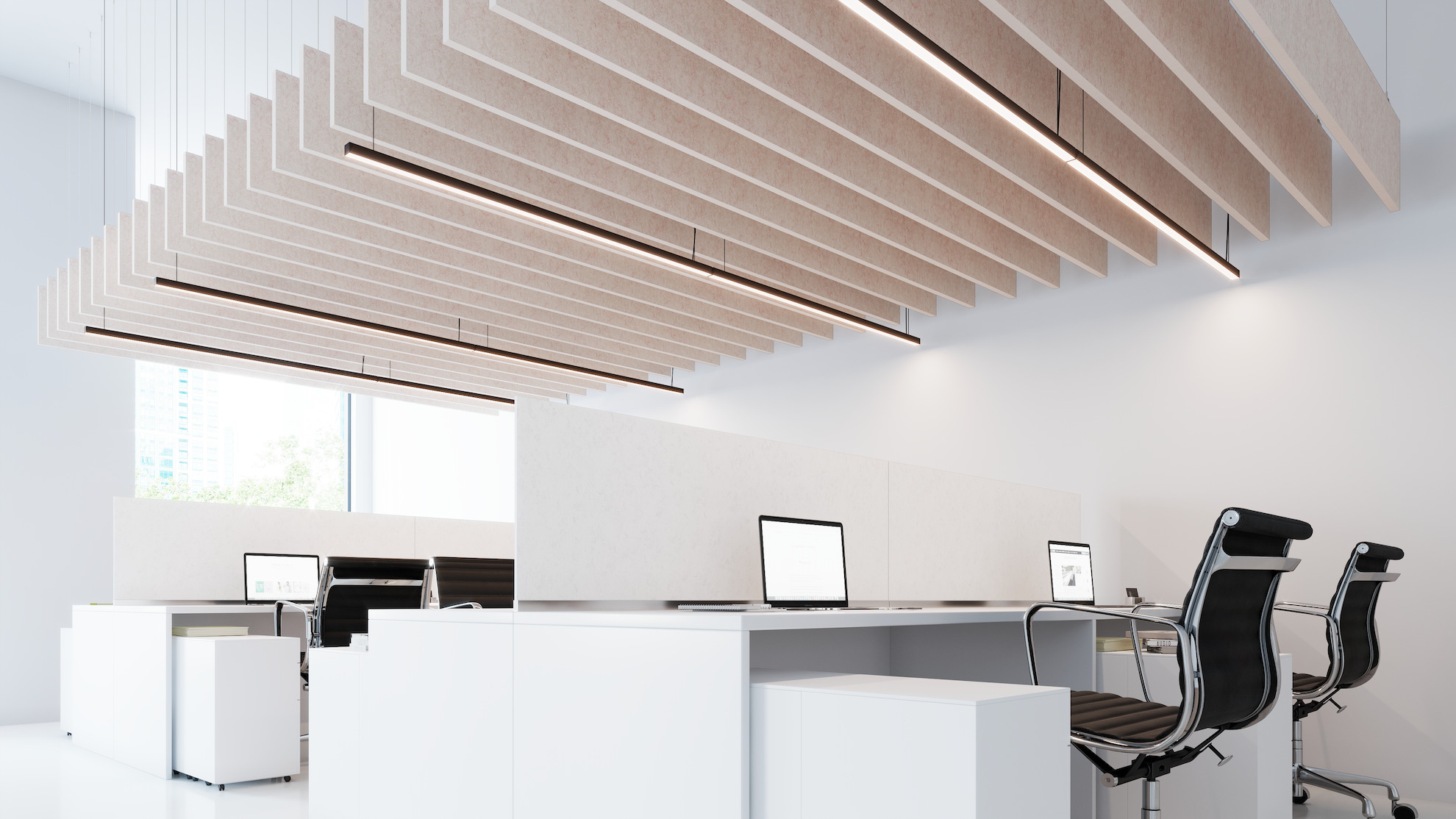 Open Office Cubicles with Straight Acoustic Ceiling Baffle Products ...