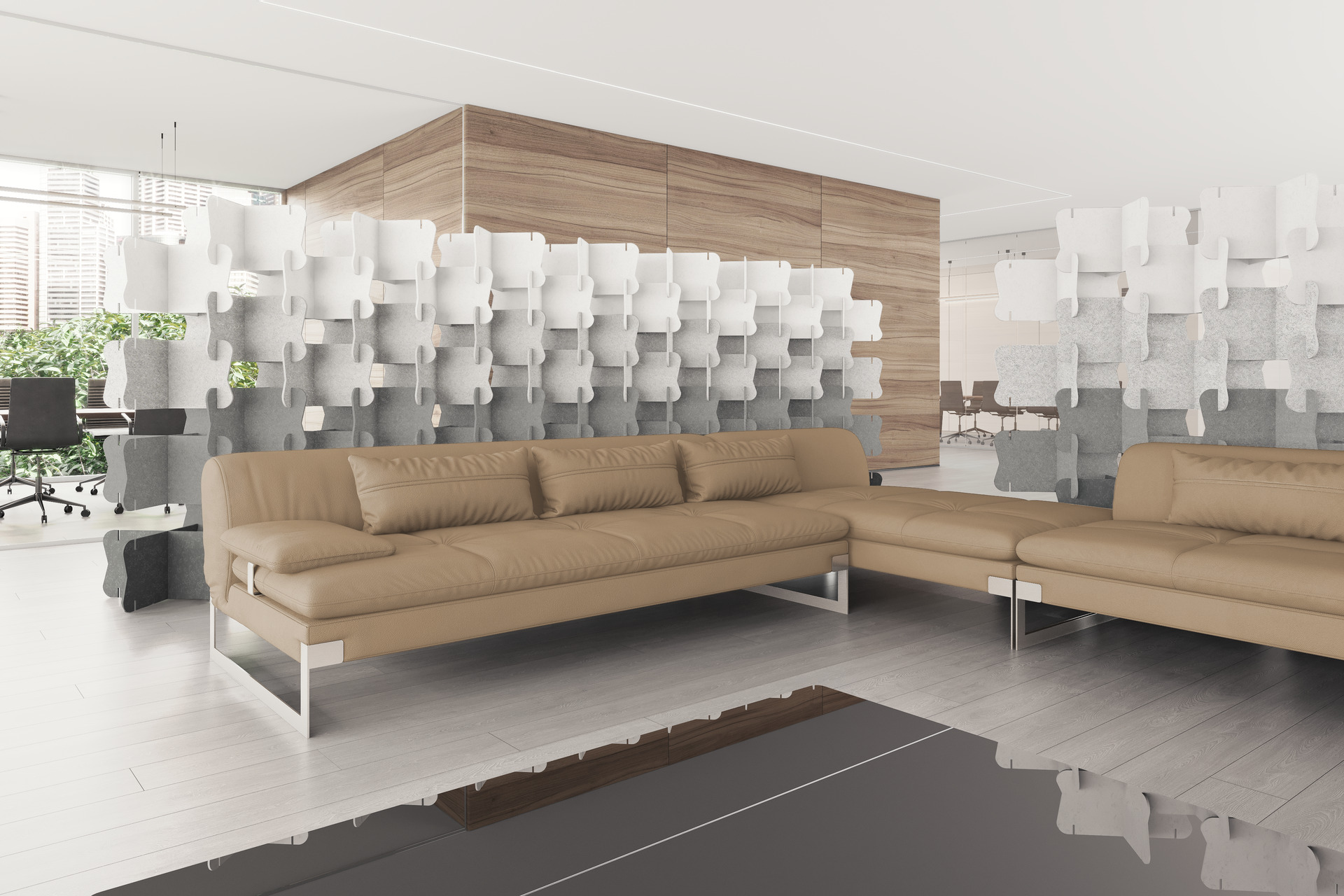 Open office space room dividers, lounge area | MPS Acoustics