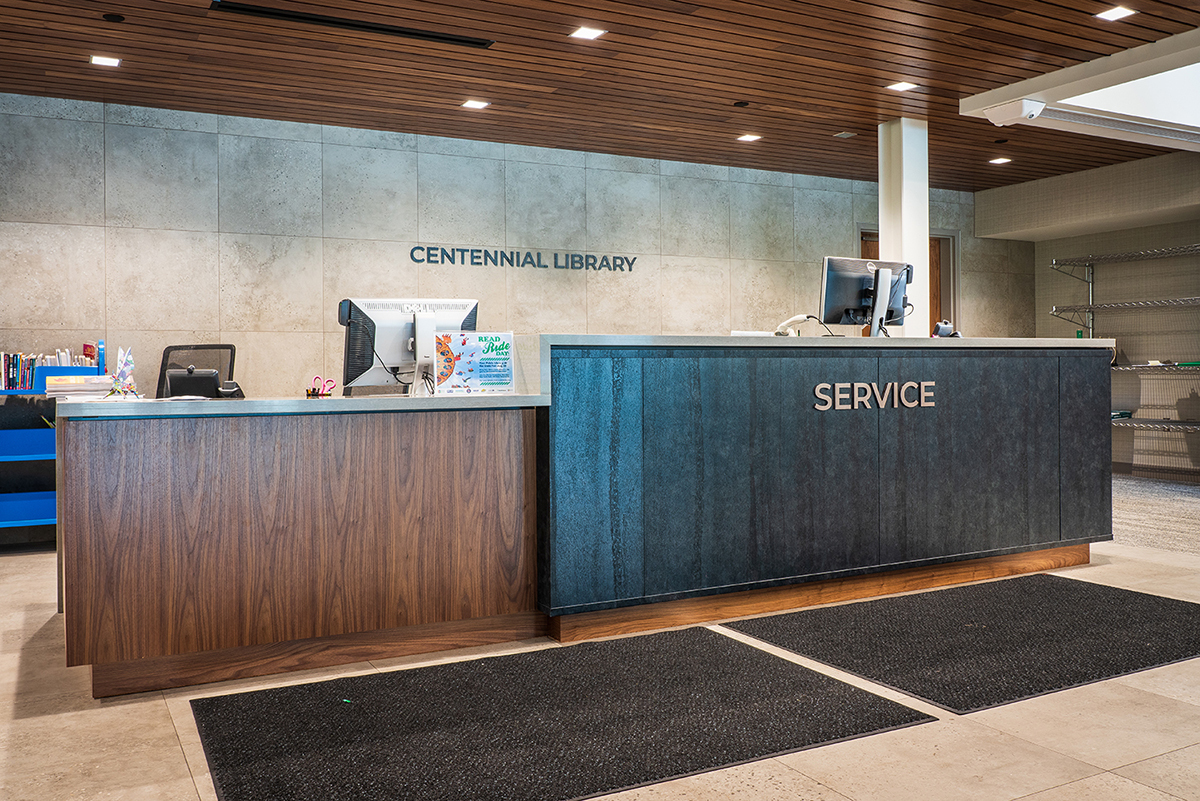 Pure and FreeForm Centennial Library Frozen Titanium Millwork interior ...