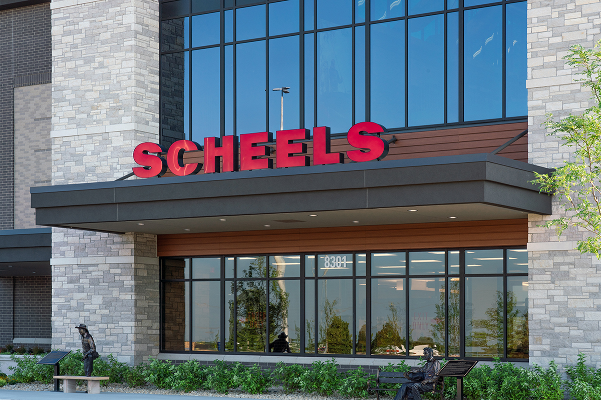 Pure + FreeForm Scheels Palocco Walnut Exterior Cladding Entrance View ...