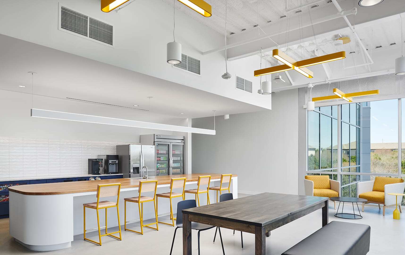 SailPoint Office Employee Breakroom Counter Seating Lighting and Tables ...