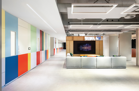 Suspended Pendant LED Light in Square Frame Shape in Office Work Lounge ...