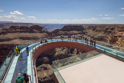 Aerial view of glass u-shaped bridge and walkway balcony at the grand ...