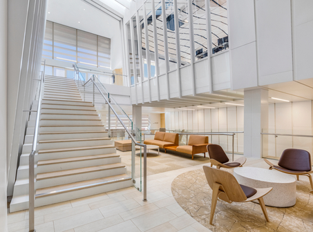 University Atrium Stairway and Lobby Design | Giroux Glass Inc.