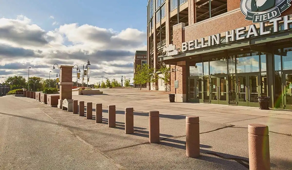 Wausau Tile Lambeau Field Exterior Custom Security Bollards | Wausau Tile